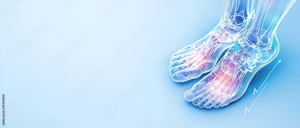 Digital medical illustration of foot anatomy with highlighted pain ...