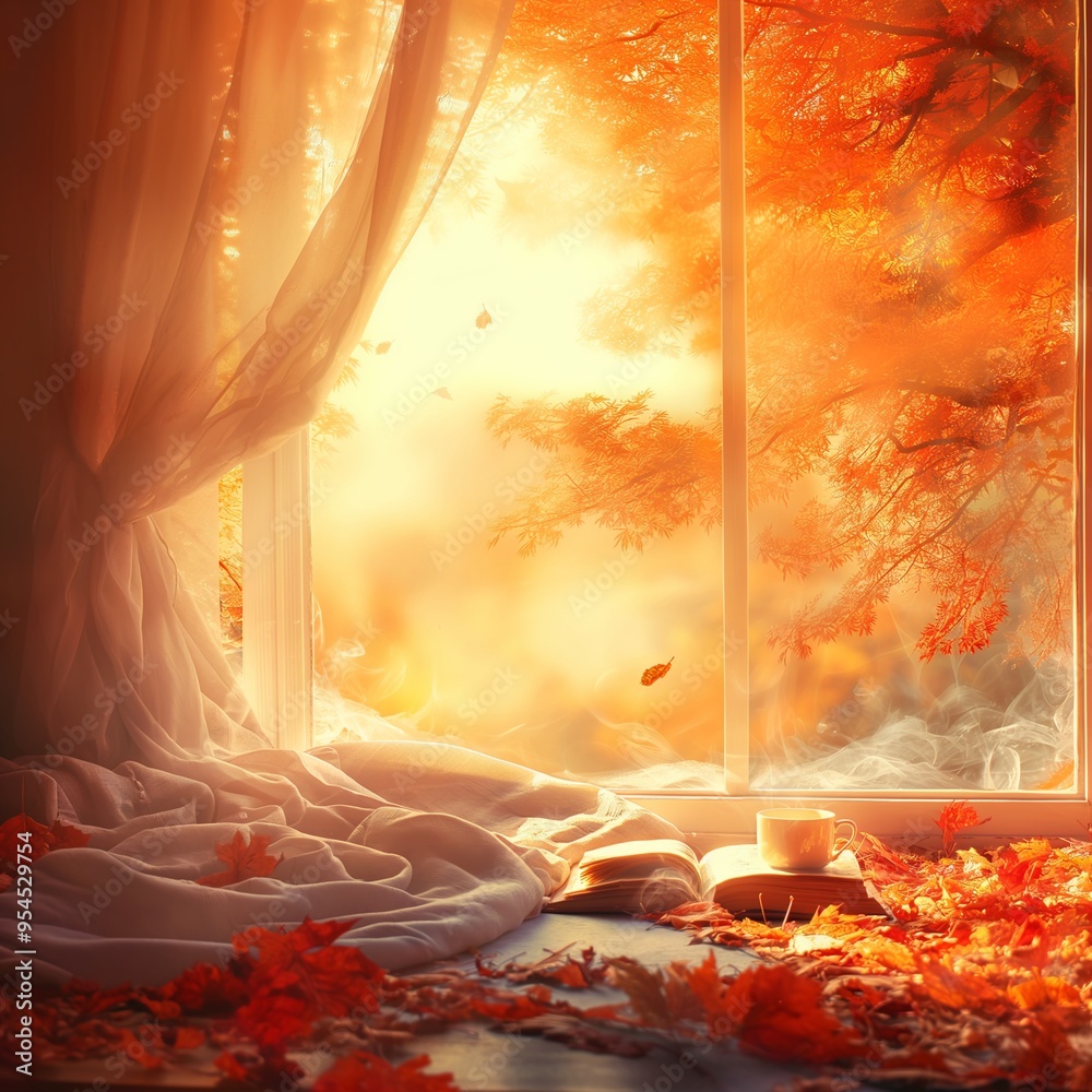 This image features a snug reading nook by a window, with vibrant ...