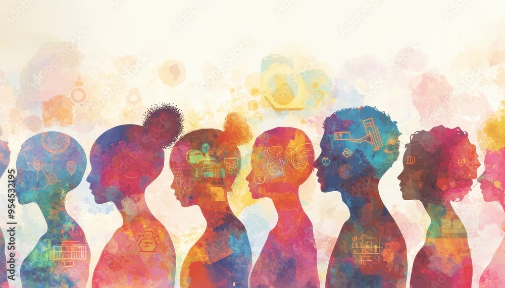 Rainbow of Education: Diverse Head Silhouettes Filled with Colors and ...