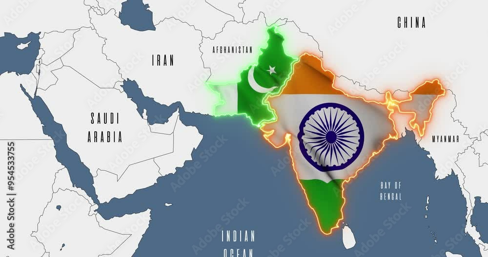 Maps of India and Pakistan in the colors of national flags. Stock Video ...