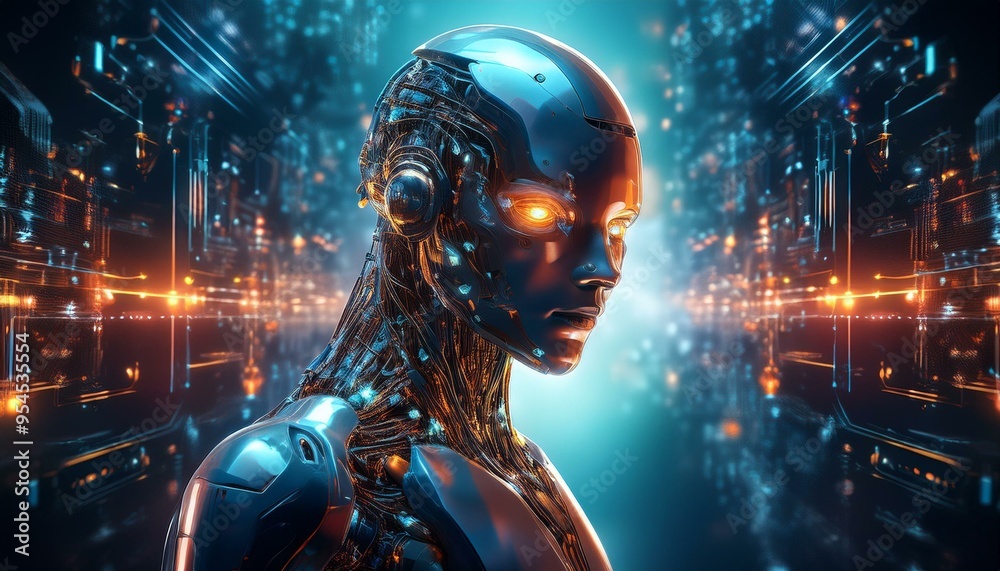 cyber person in the night,AI bot Technology and business design, global ...