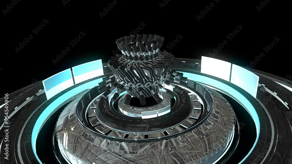 abstract digital animated background. Futuristic 3D Spinning Mechanical ...