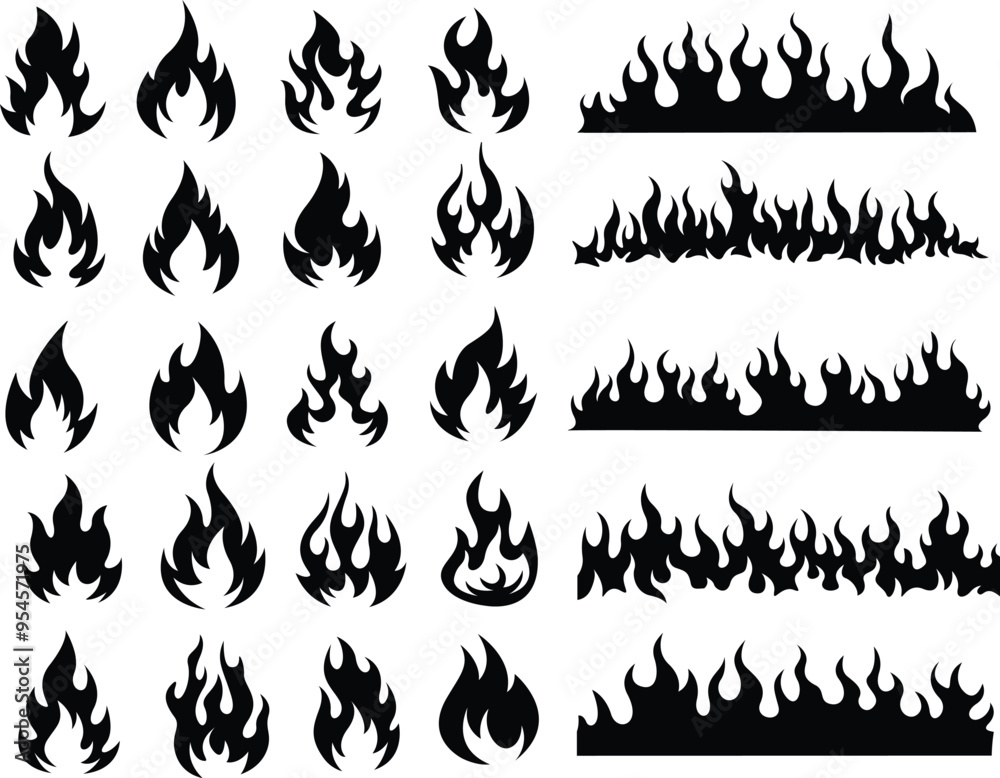 Vetor de Fire Bundle Illustration, Flame Cut File, Wildfire Stencil ...