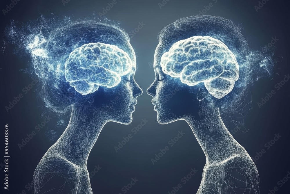 Multitasking Neural synchronization Digital illustration of two glowing ...