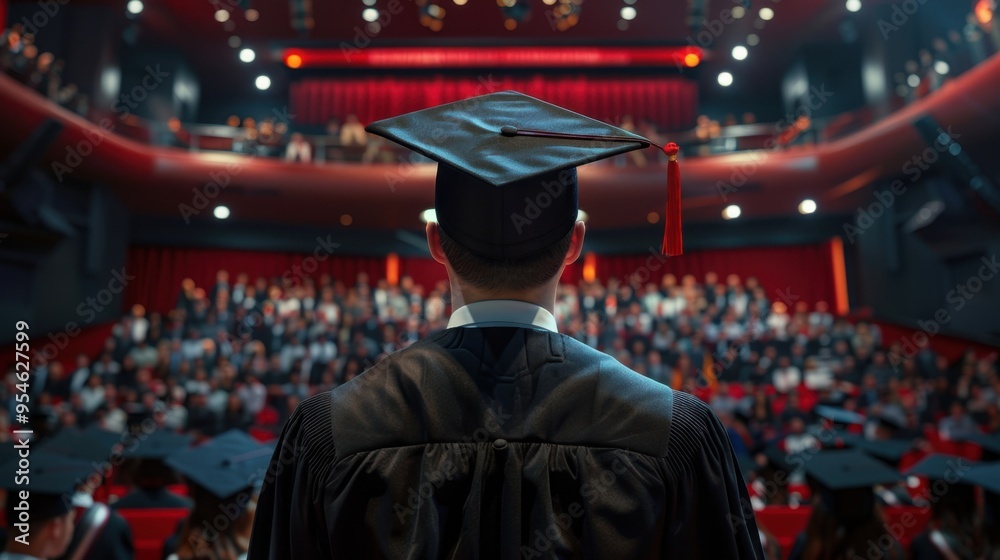 Graduation Ceremony: A grand auditorium filled with proud families as ...
