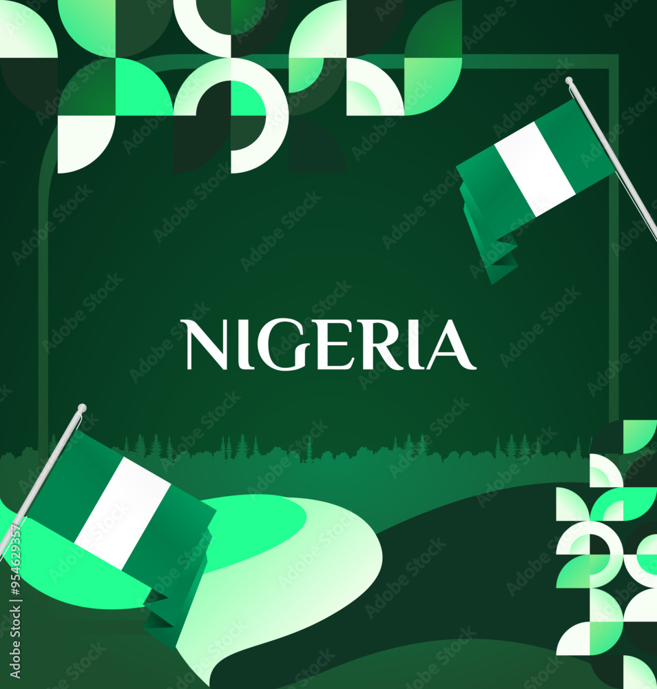 Nigeria National Day banner in modern geometric style. Elegant square ...