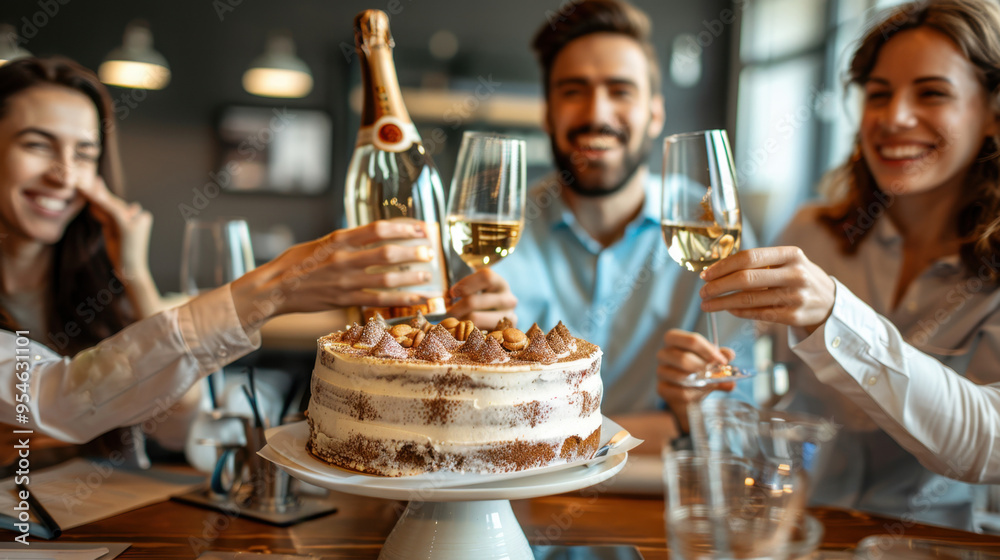 Promotion Celebration: A cozy office event with colleagues around a ...