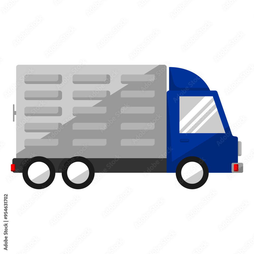 Blue Cargo Truck Icon in Flat Cartoon Style with Container. Isolated on ...