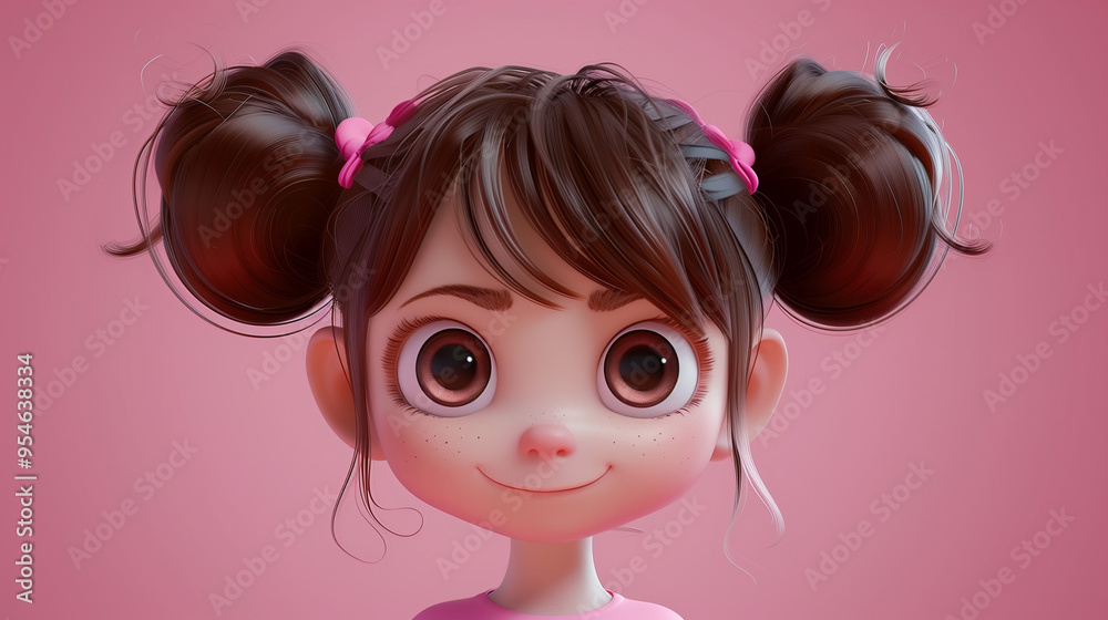 A cute little girl with big eyes, brown hair and freckles is looking at ...