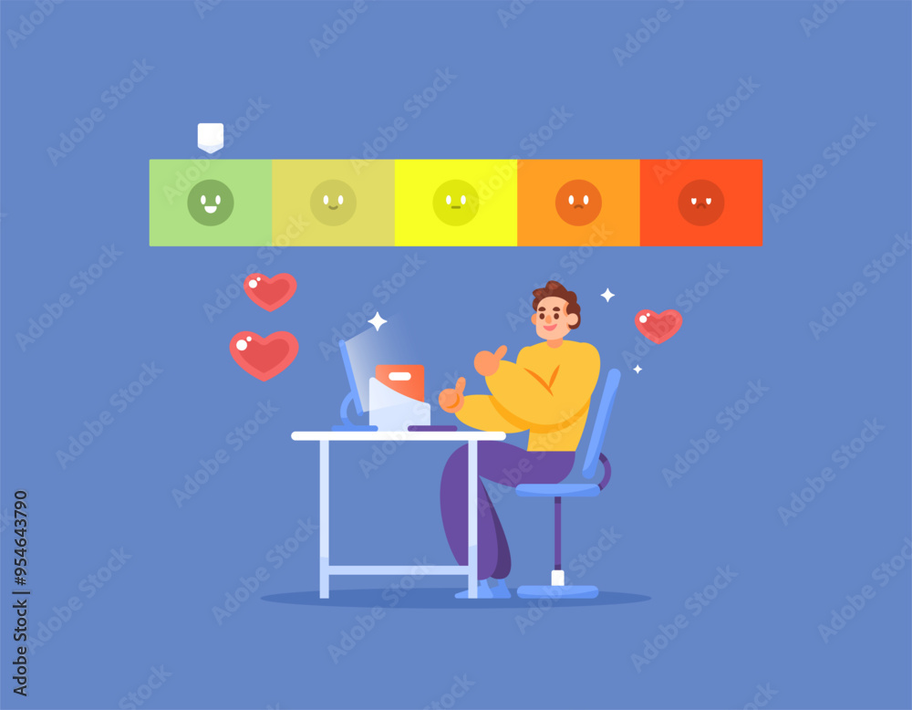 low work stress concept. work happily. illustration of a male employee ...