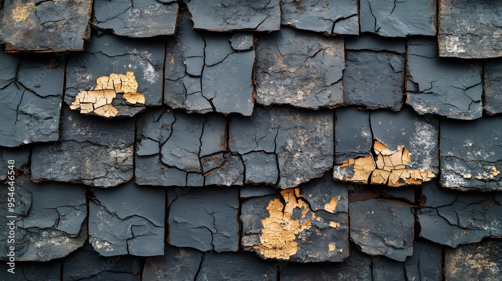 Shingle roof surface showing a blend of fresh hail damage and aged ...