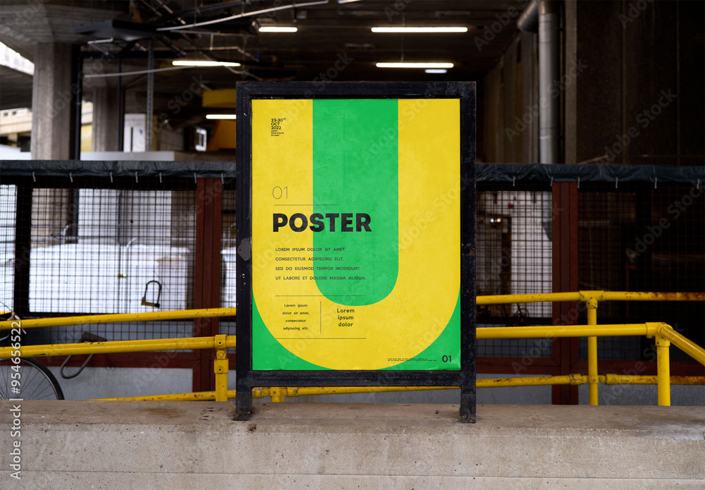 Mockup Of Customizable Vertical Sign By Railing Stock Template | Adobe ...