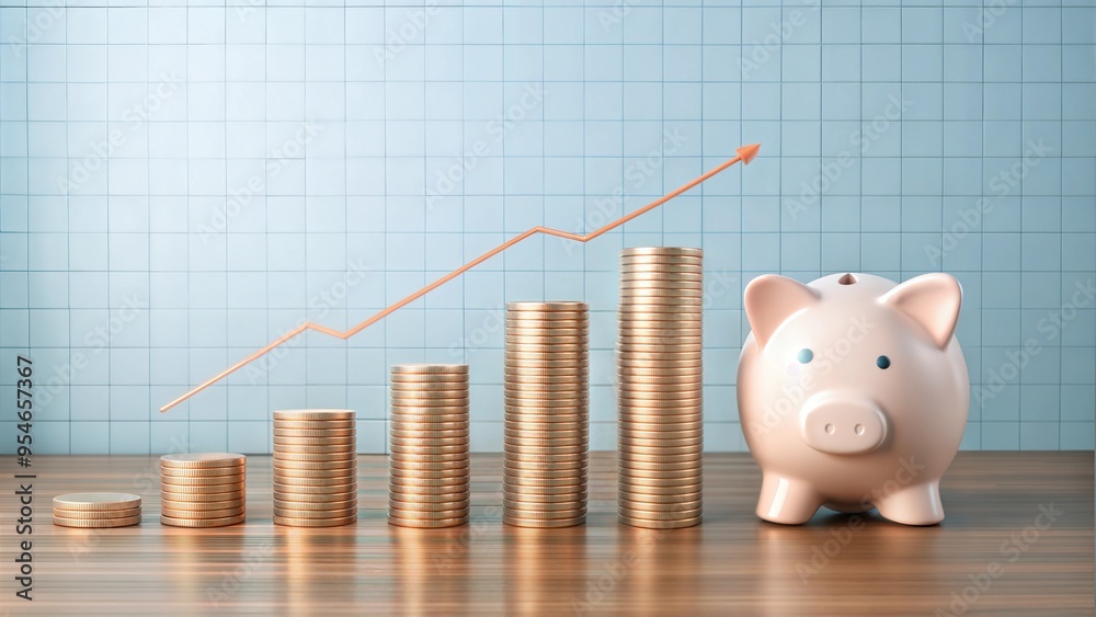 Shrinking savings account balance with a descending interest rate graph ...