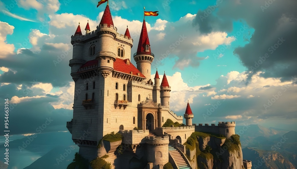 An adventurous sky castle, featuring pixelated secret passages, a ...