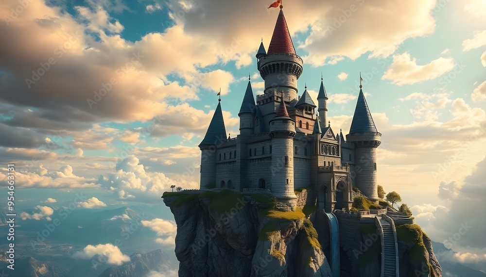 An adventurous sky castle, featuring pixelated secret passages, a ...