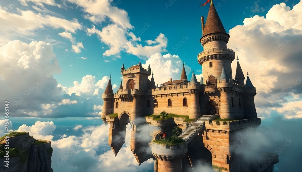 An adventurous sky castle, featuring pixelated secret passages, a ...