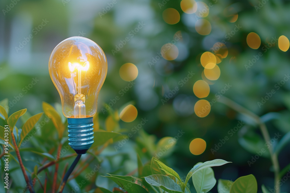 Light bulb in the garden with bokeh light on nature background ...