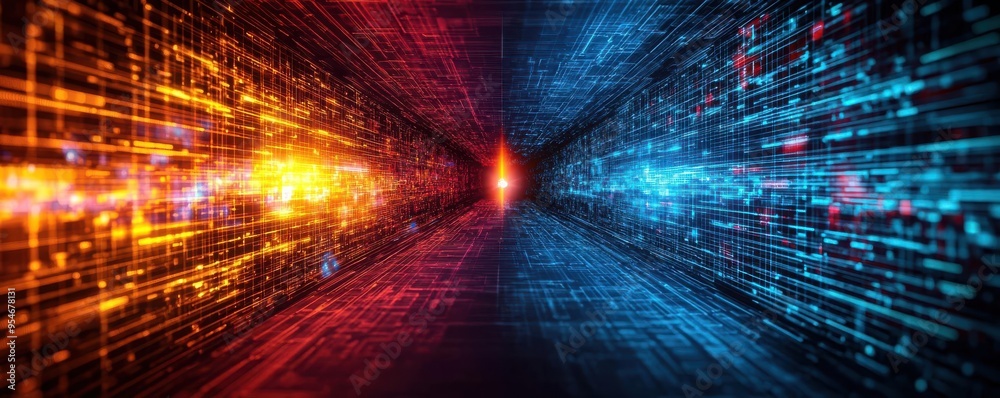 Laser technology scanning through a dark room, revealing hidden objects ...