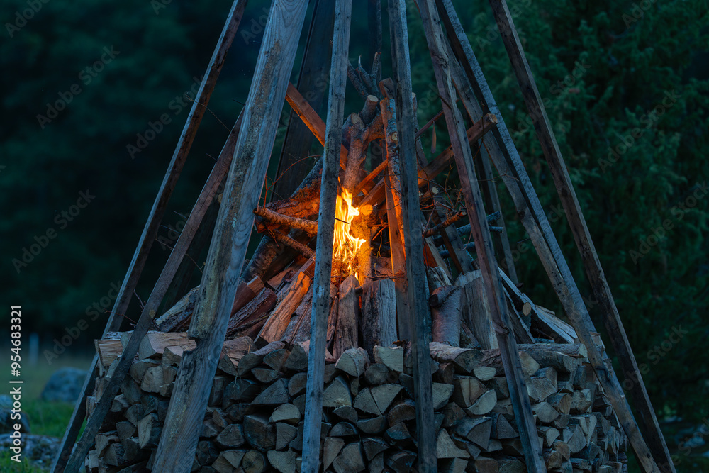 Big bonfire on a summer. Midsummer Bonfire. The Night of Ancient ...