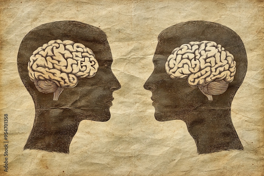 Personality trait Hierarchical Vintage style illustration of two heads ...