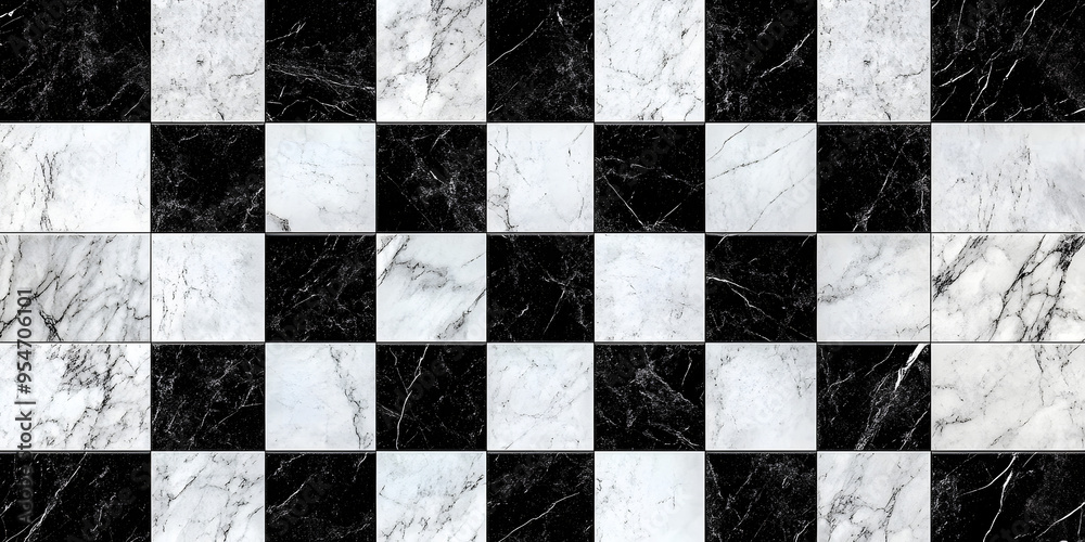 Seamless black and white checker or chess board marble tile background ...
