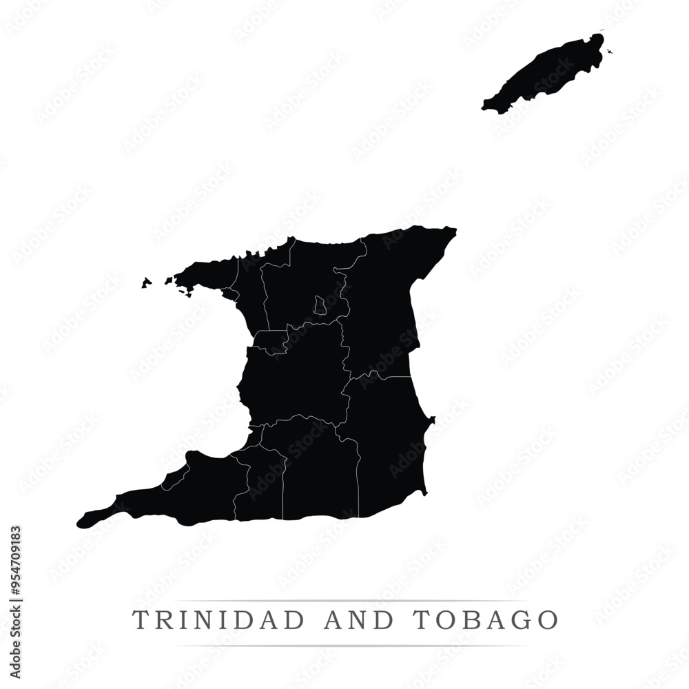 Trinidad and Tobago map on white background vector. Administrative ...