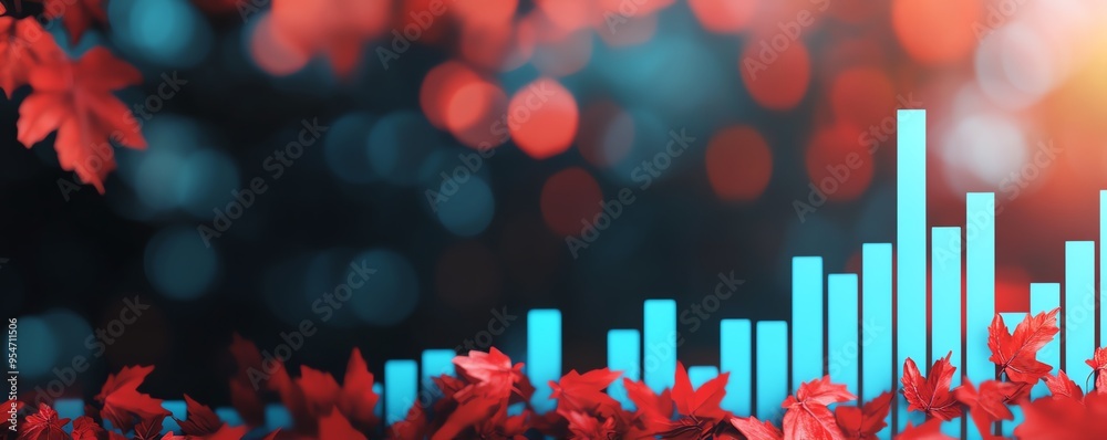 Colorful bar graph with vibrant red leaves and bokeh background ...