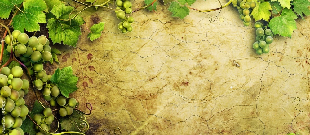 Wine list menu featuring green grapevine leaves on aged paper Vintage ...