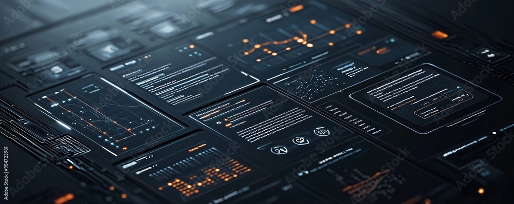 Dark mode website layout with glowing elements, trendy web design ...