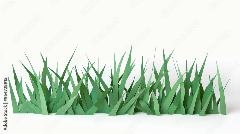 Green grass cutouts from paper are artistically arranged on a clean ...