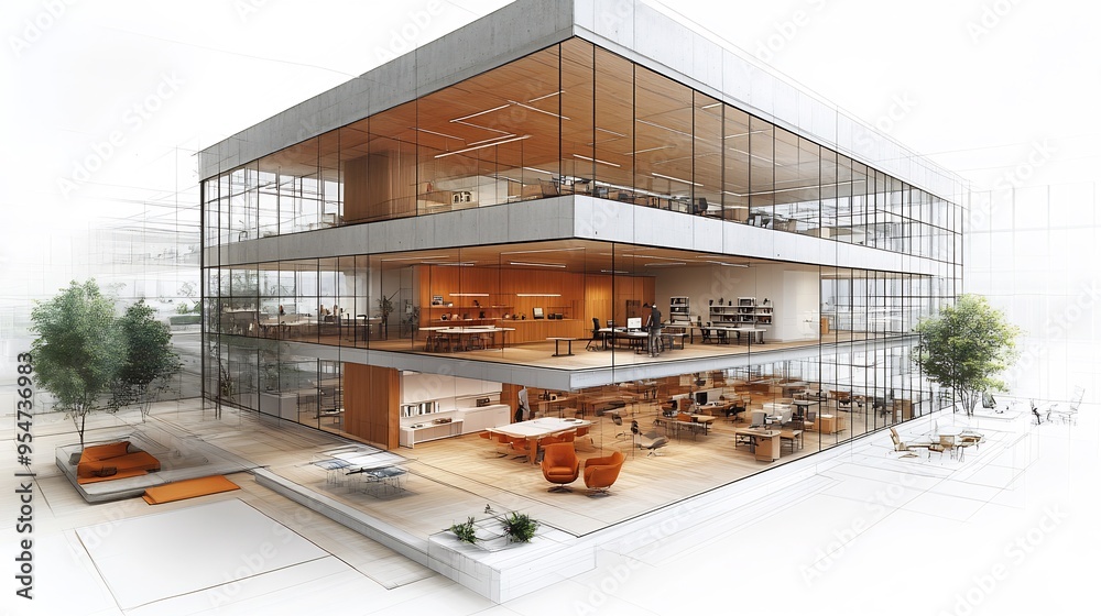 Blueprint of tech company's headquarters with office layouts meeting ...