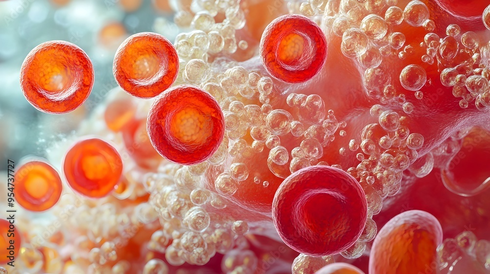 Macro Photography of Vibrant Red Blood Cells Suspended in Plasma ...