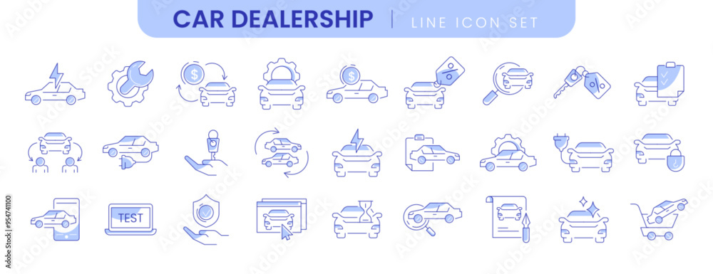Auto sale dealership editable stroke icons. Thin line set of car dealer ...