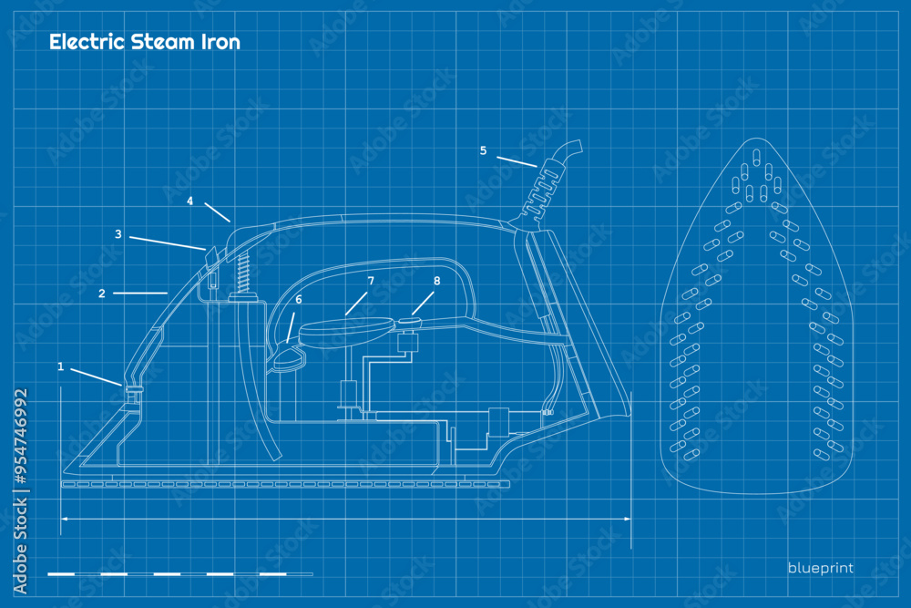 Electric steam iron blueprint. Equipment diagram. Electronic scheme of ...