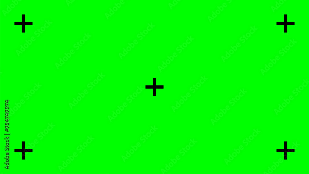 Greenscreen template. Green background with tracking black cross marks ...