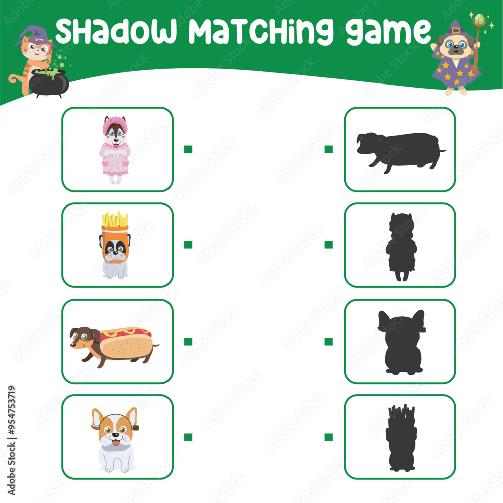 Matching shadow game for children. Find the correct shadow. Worksheet ...