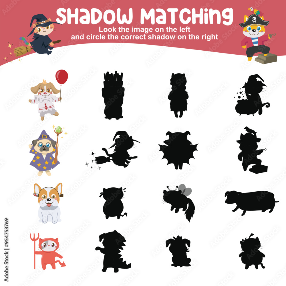 Look the image on the left and circle the correct shadow on the right ...