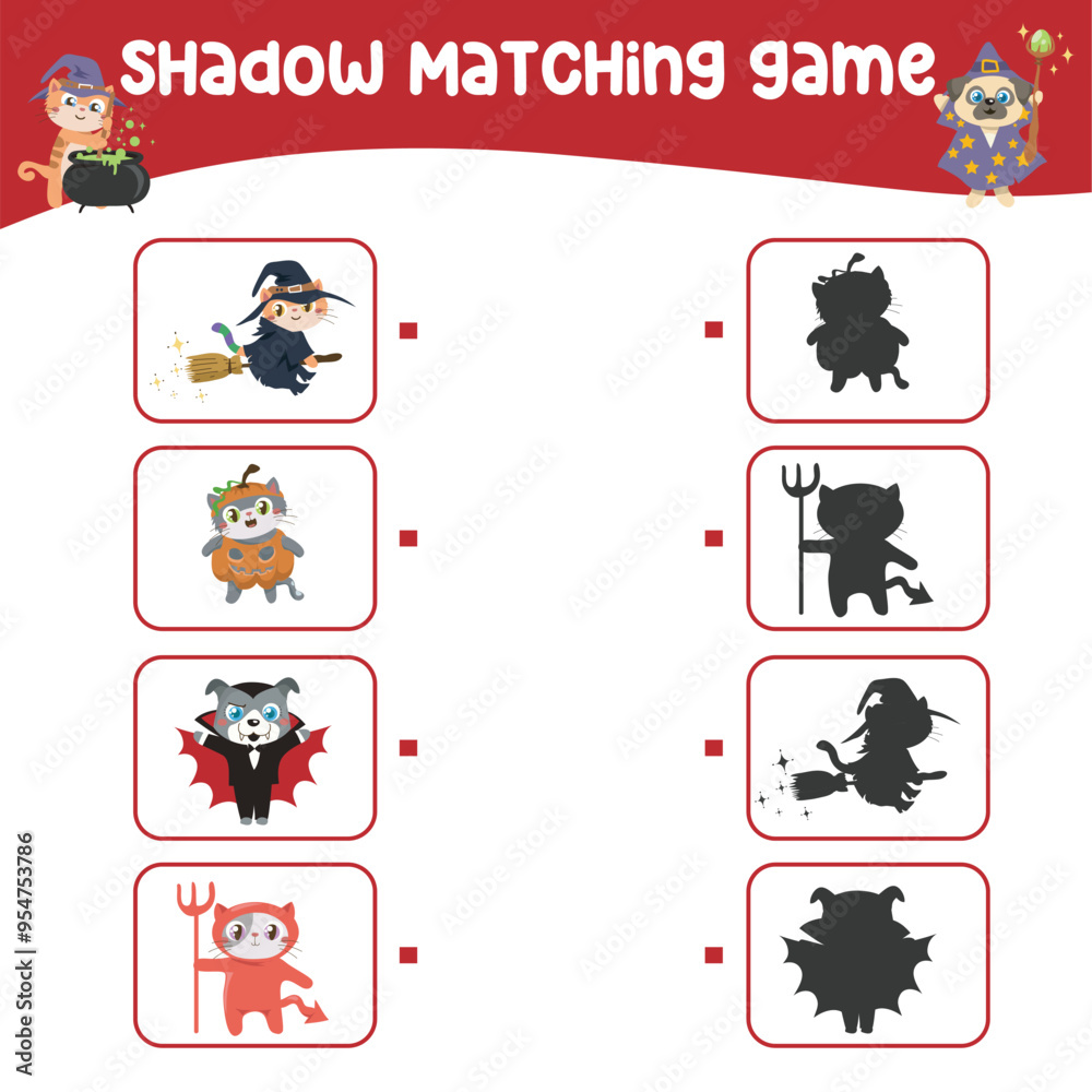 Matching shadow game for children. Find the correct shadow. Worksheet ...
