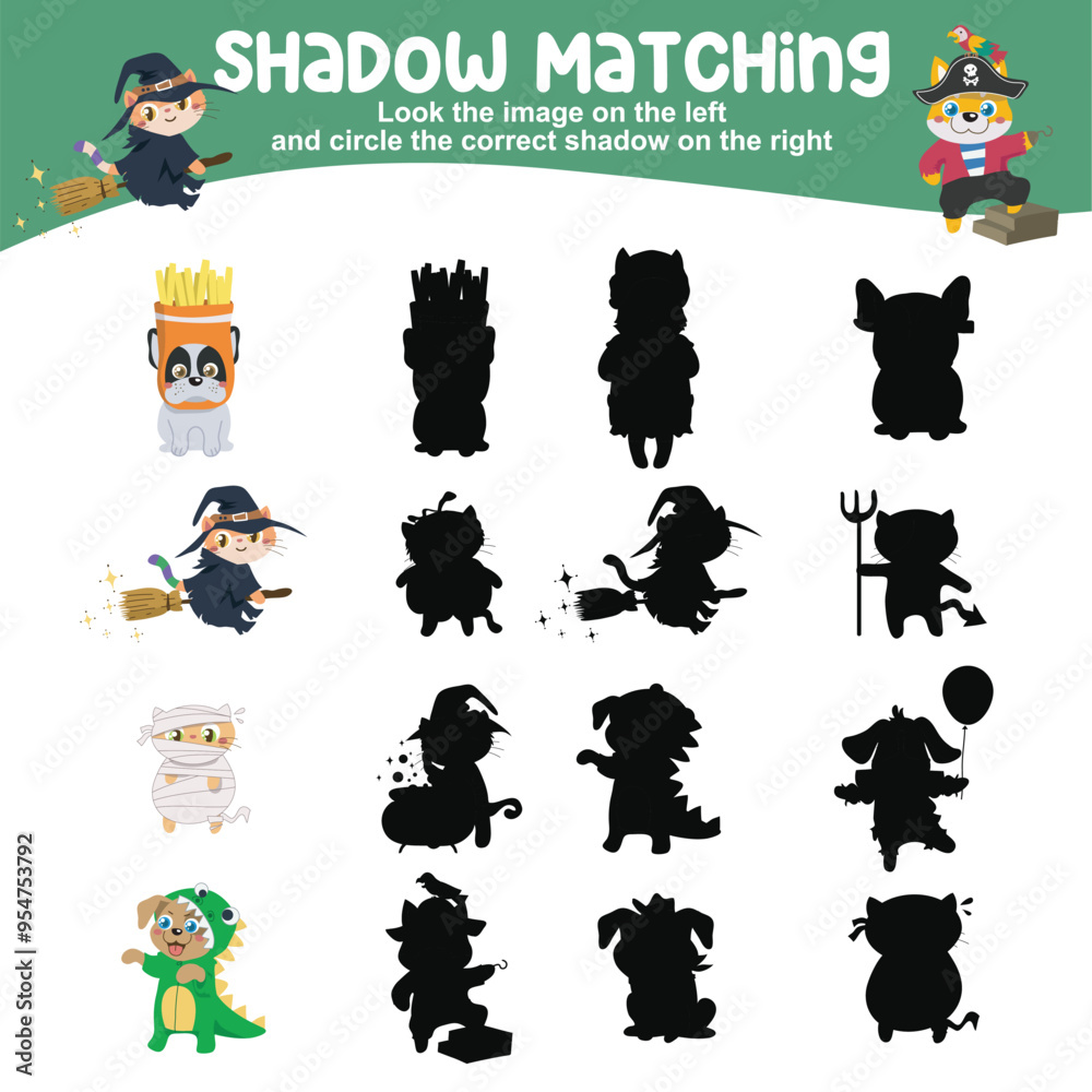 Look the image on the left and circle the correct shadow on the right ...