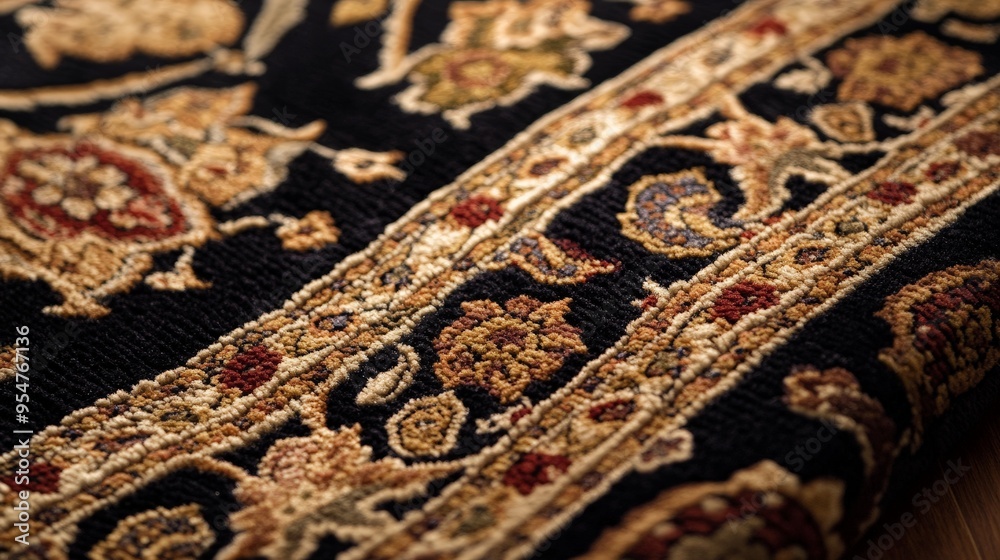 Depict the texture of a classic wool rug, with its intricate weave ...