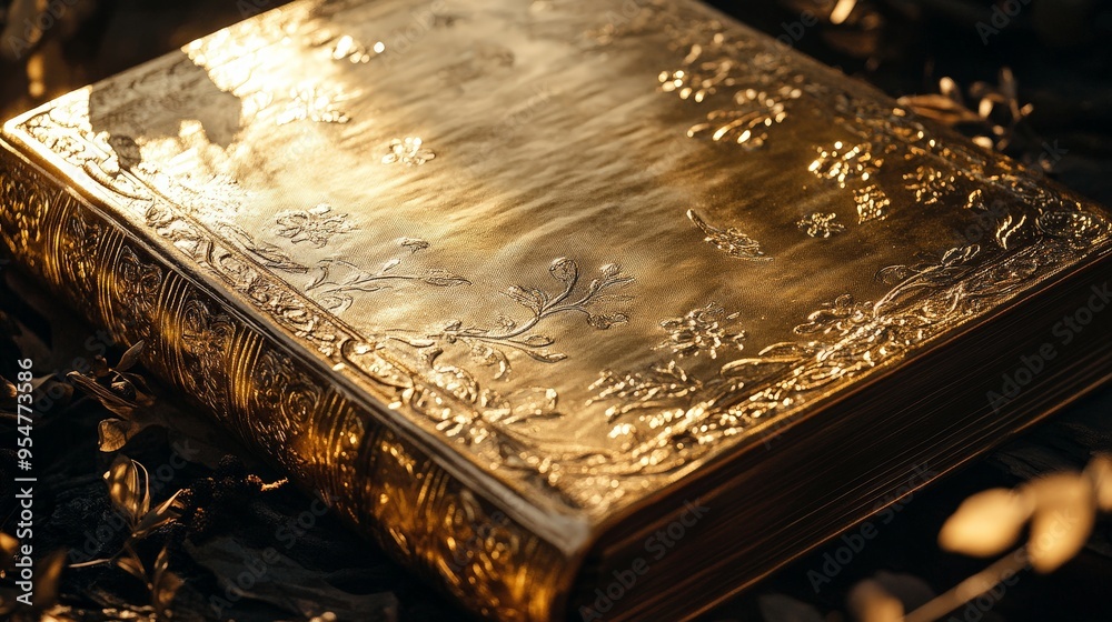Design an image of a golden book cover with embossed details. The book ...