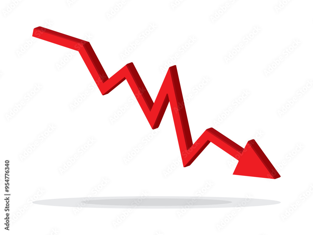Red 3d arrow going down stock icon on white background. Bankruptcy ...
