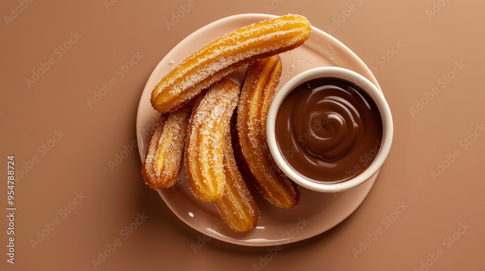 A flat lay of a Spanish churros with a crispy exterior and soft ...