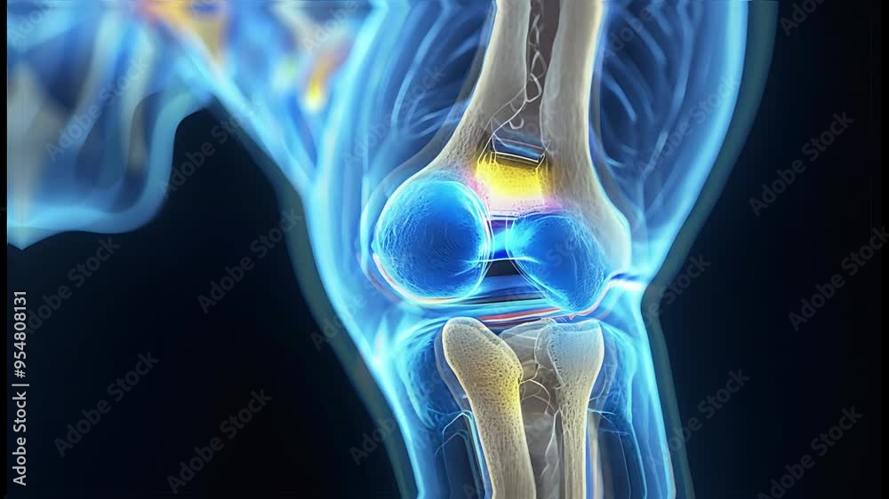 Detailed Medical Illustration of Human Knee Joint Anatomy, Depicting ...