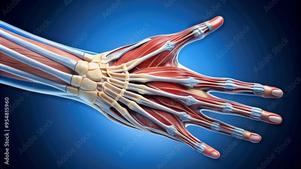 Poster "A photo image of a human hand, showing the flexor pollicis ...