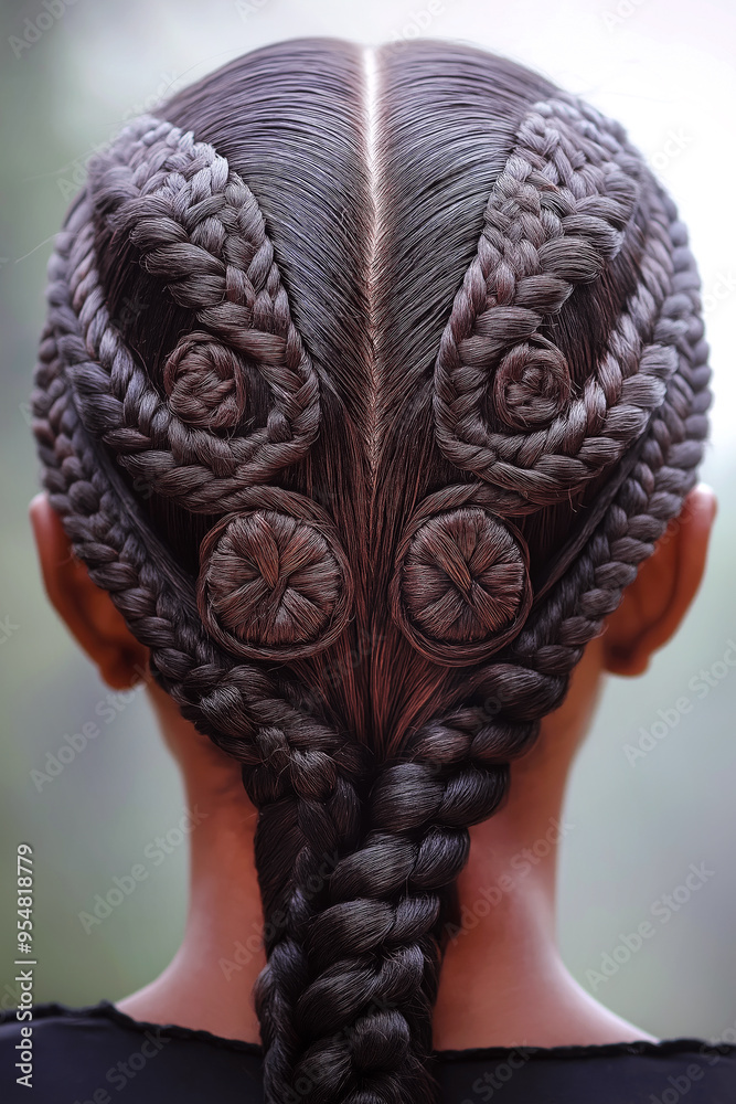 Back view of a head with beautifully arranged braids, showcasing the ...