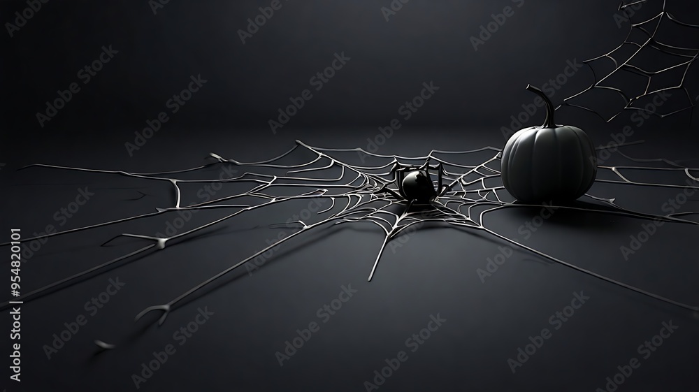 Black background with spider web, white spider, jackolantern. Perfect ...