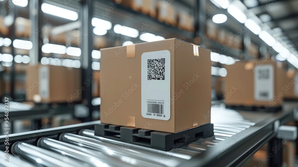 Automatic logistics management. smart packaging into the warehouse ...