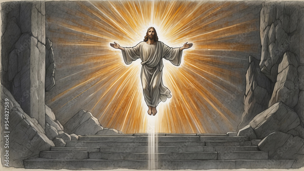Resurrection of Jesus Christ art depicted in a powerful and divine ...