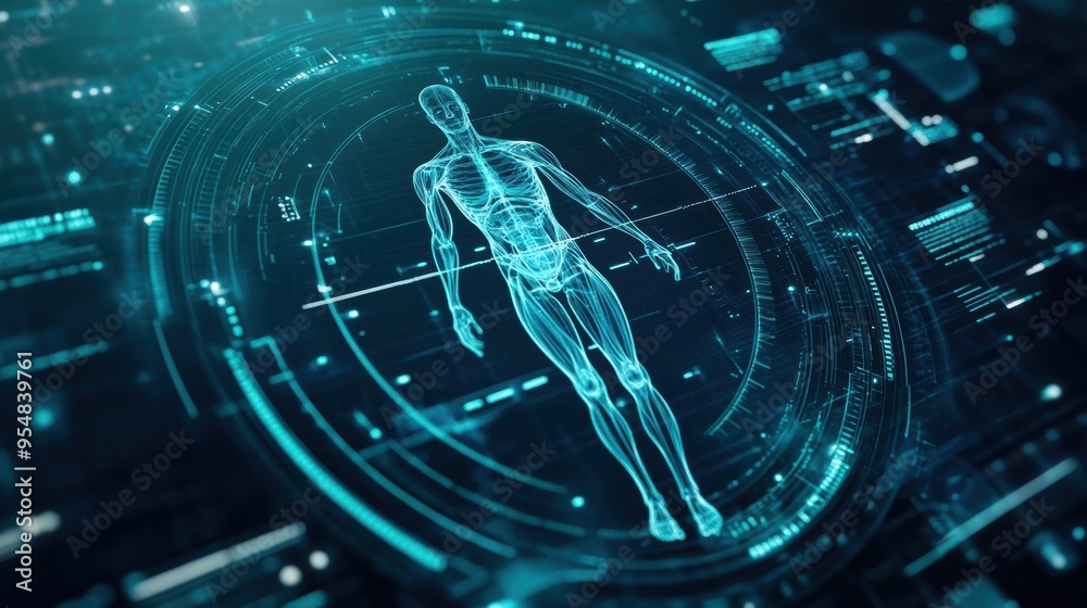 A 3D loop animation of a medical scanner rotating around a human body ...